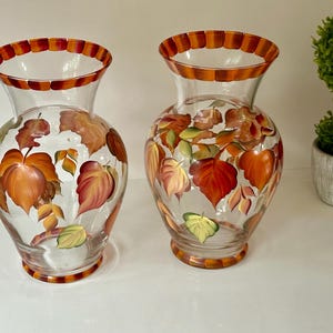 Painted Fall Vase Autumn Table Decor, ONE Colorful Fall Leaves Painted ...
