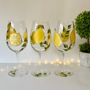 Painted Lemon Wine Glass, Lemon Slices Sister in Law Gift, Godmother ...