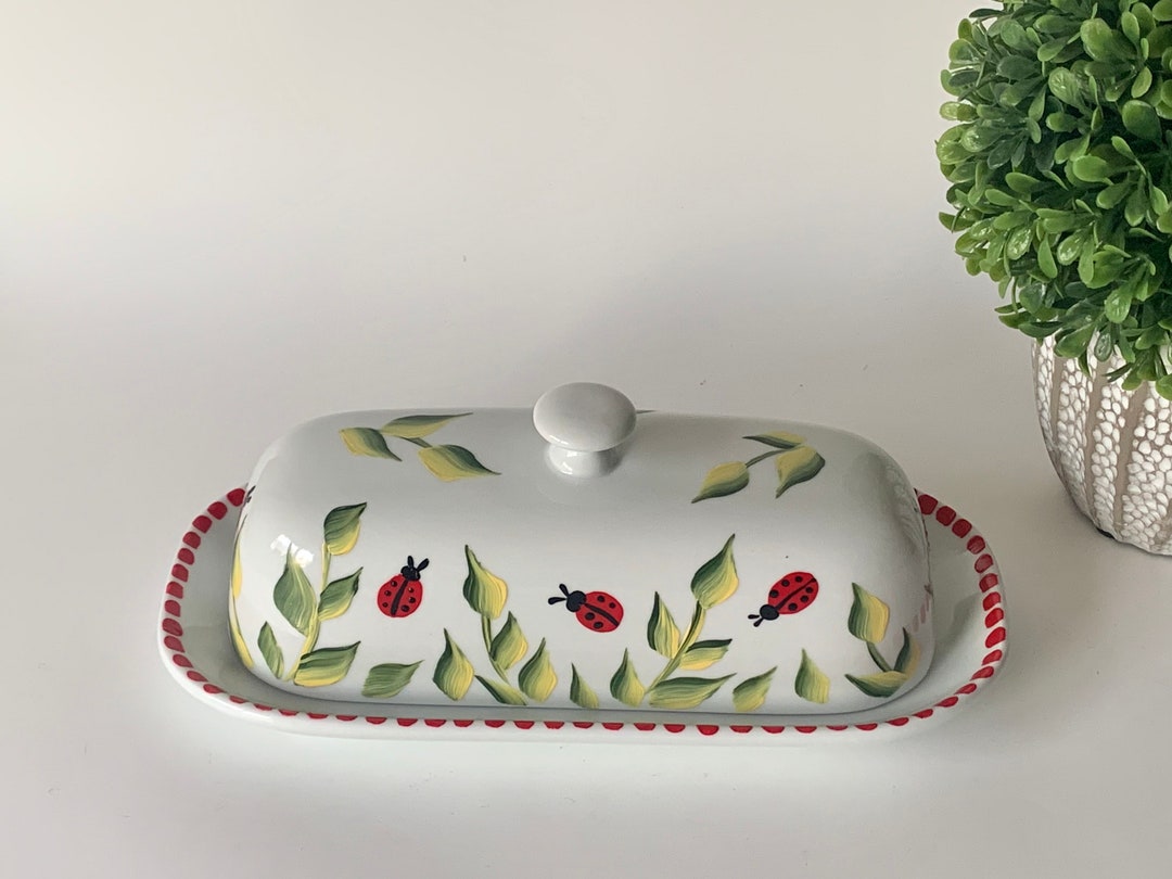 Painted Ceramic Butter Dish With Cute Ladybugs Design. - Etsy