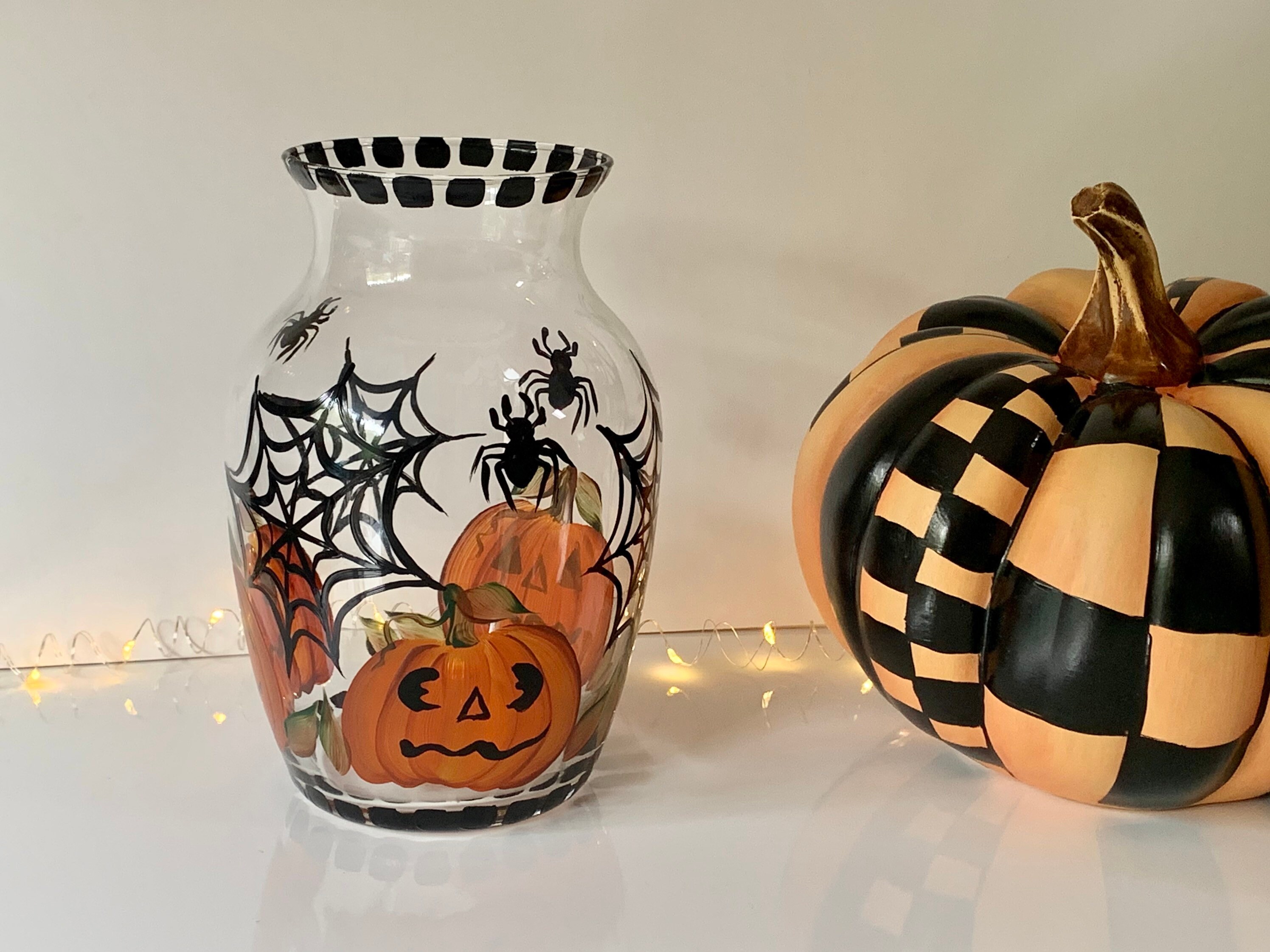 Painted Halloween Vase Spiders Autumn Table Decor, Halloween Gift ...