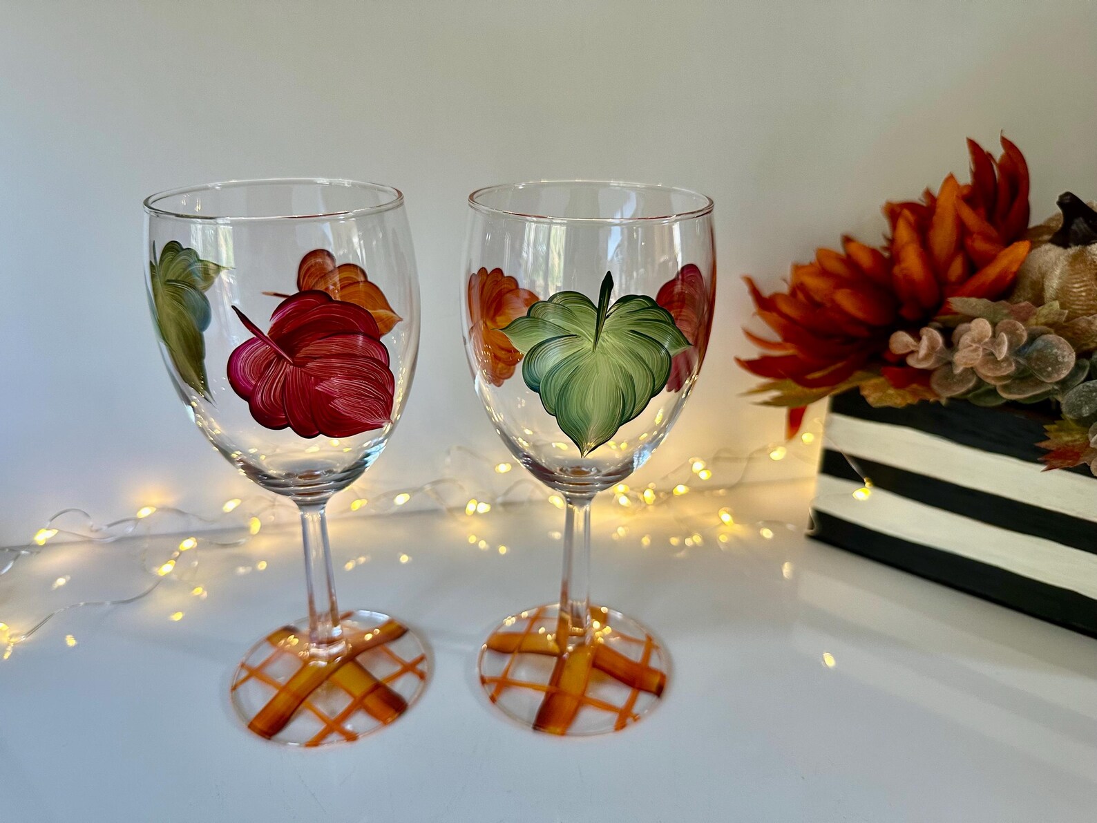 Fall Leaves Painted Wine Glasses, Autumn Goblet 21st Birthday Gift for ...