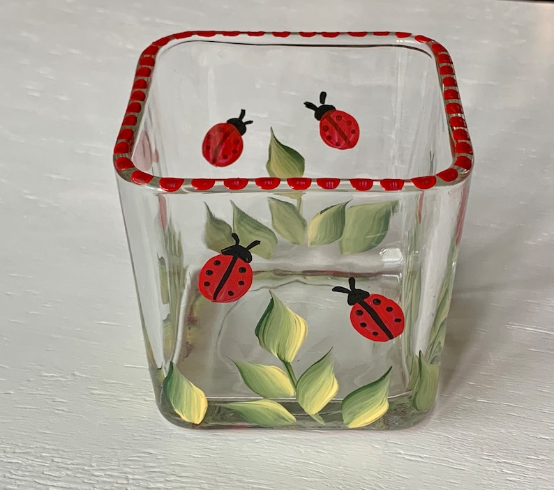 Ladybugs Candle Holder Painted Glass Ladybug Kitchen Decor - Etsy