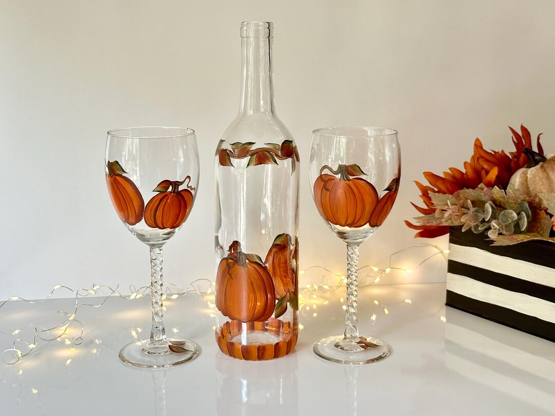 Pumpkins Wine Glass Set, Thanksgiving Orange Pumpkins Step Mom Gift ...