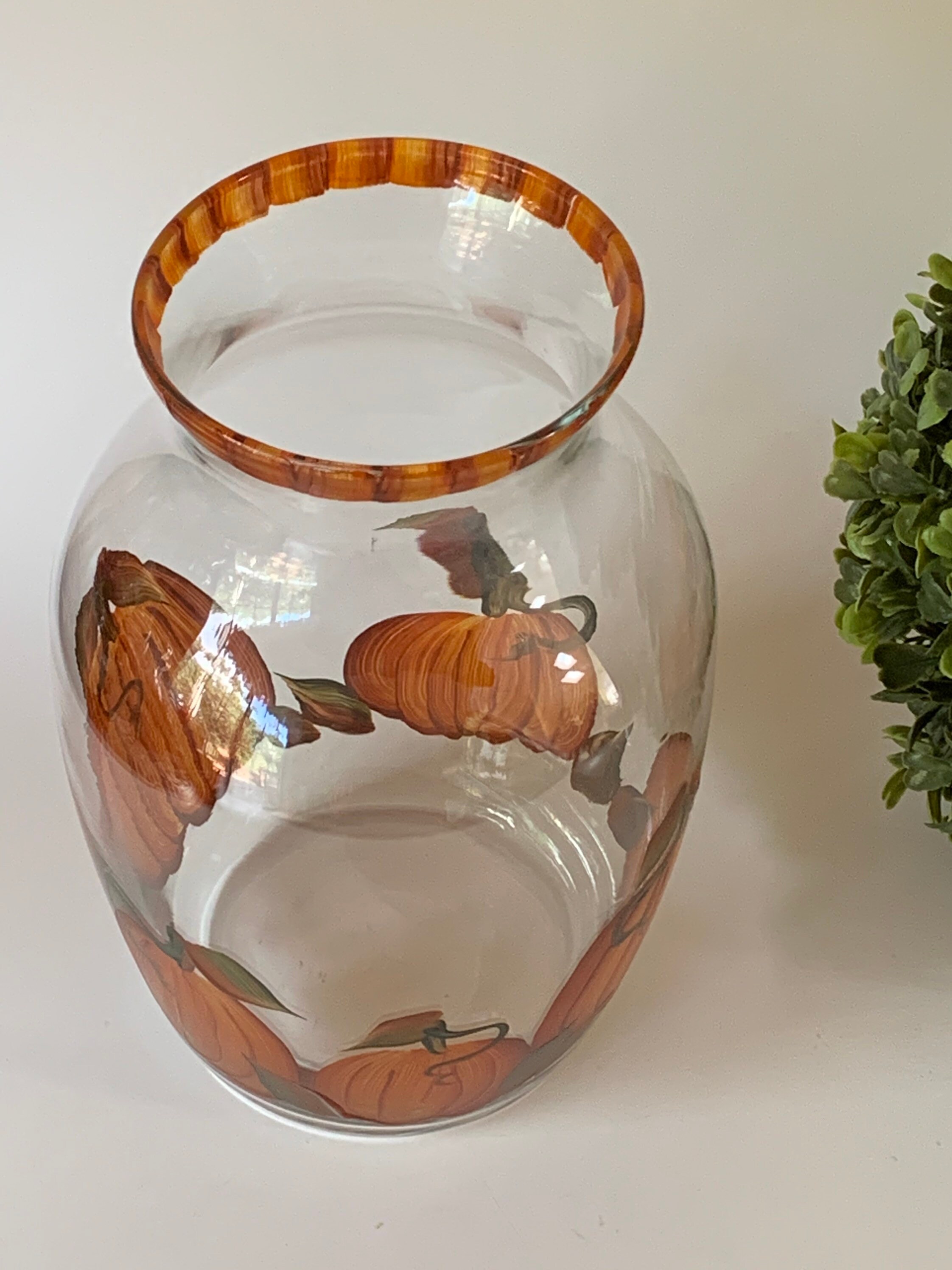 Painted glass pumpkin flower vase autumn table decor fall | Etsy