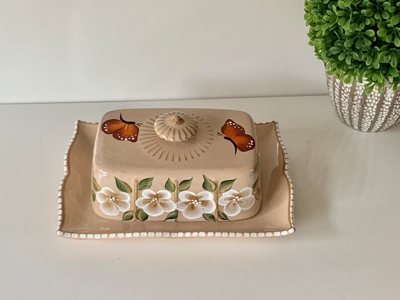 Painted Butter Dish With Monarch Butterflies White Flowers - Etsy
