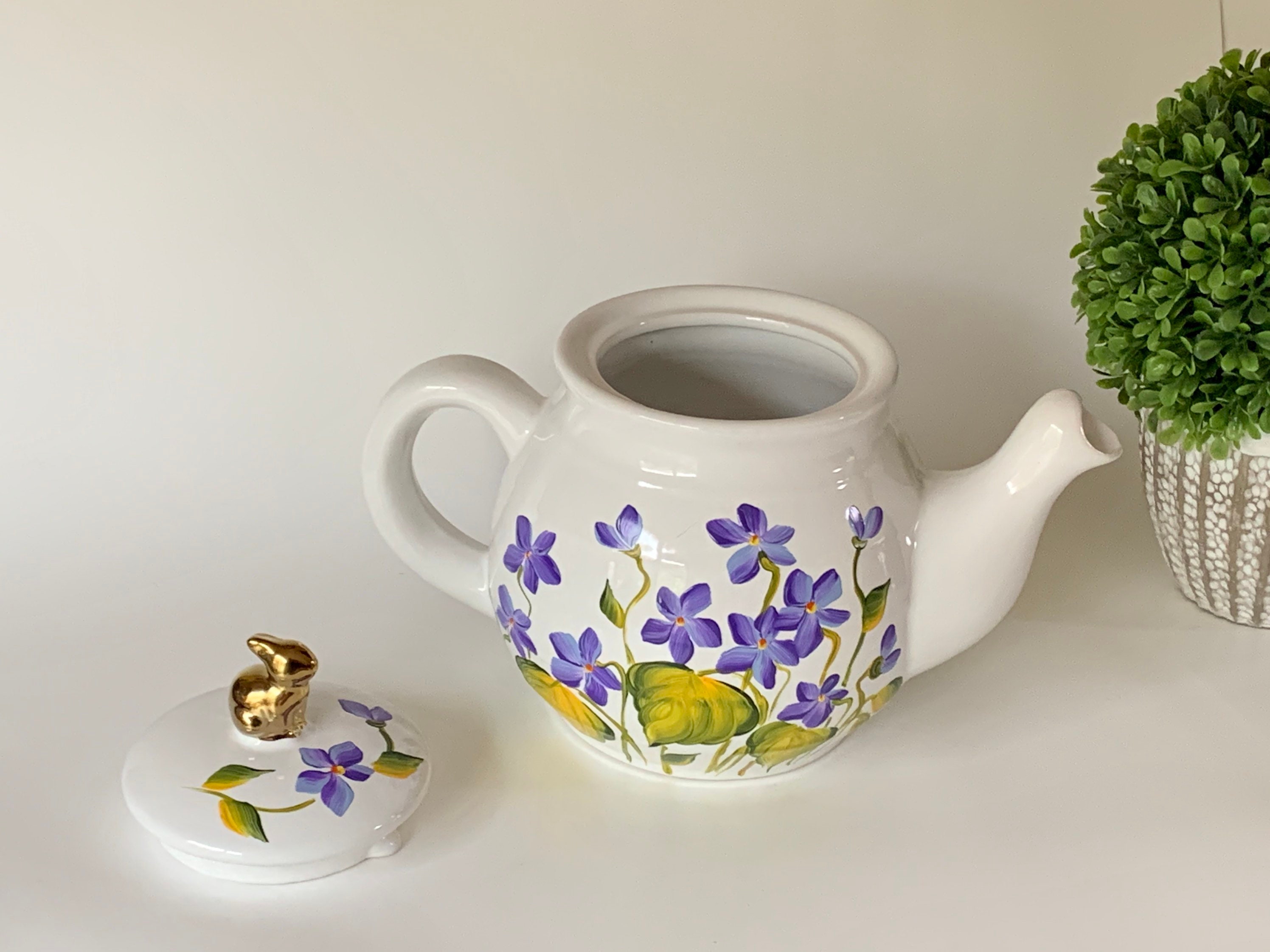 Painted Violets Ceramic Teapot, Violets Lover Gift, Teapot Vase, Teapot ...