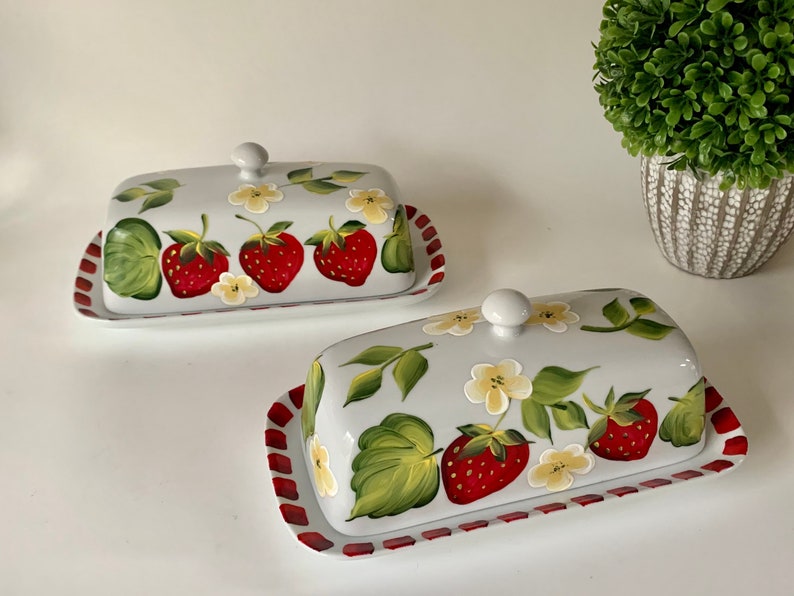 Hand Painted Ceramic Butter Dish Strawberry Butter Dish With - Etsy