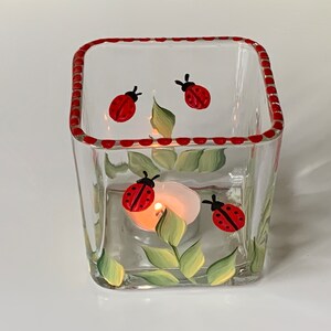Ladybugs Candle Holder Painted Glass Ladybug Kitchen Decor - Etsy