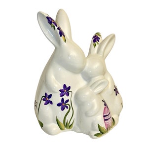 Ceramic Easter Bunny, Family Hand Painted With Easter Eggs, Tulips and ...