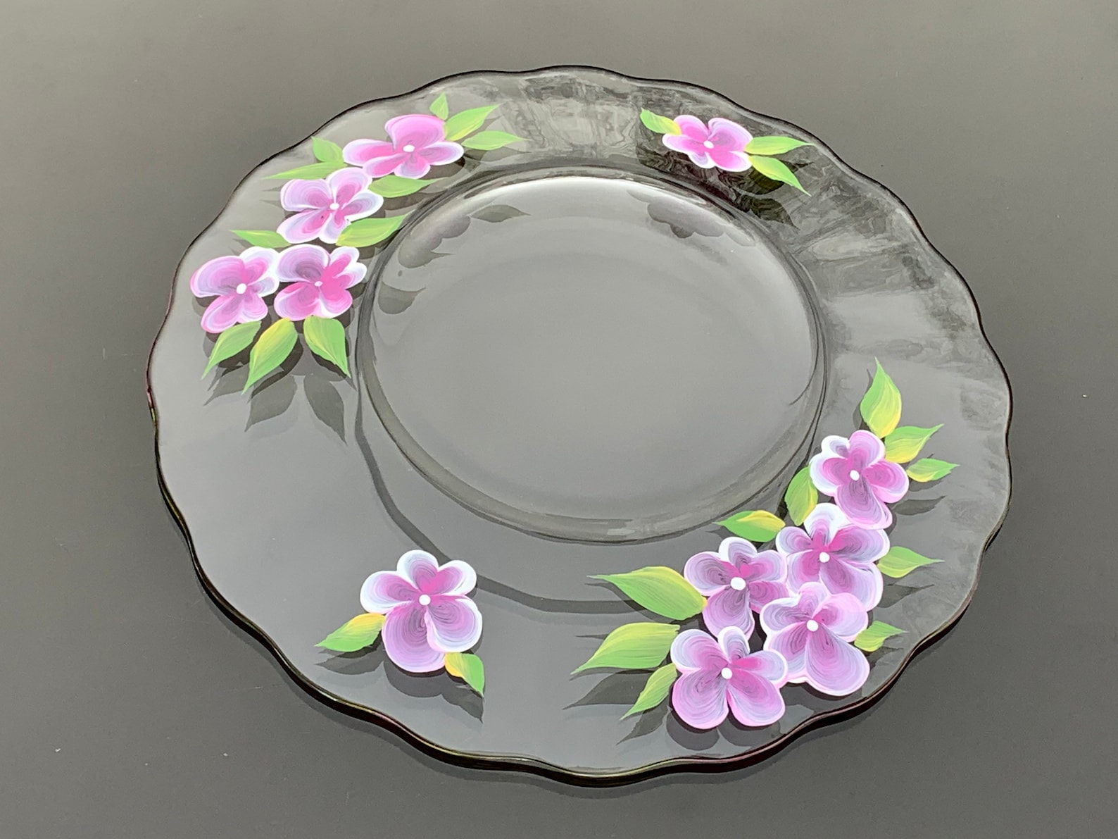 Hand painted glass plate pink flowers pastel flowers cake - Etsy Italia