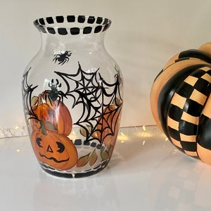 Painted Halloween Vase Spiders Autumn Table Decor, Halloween Gift ...