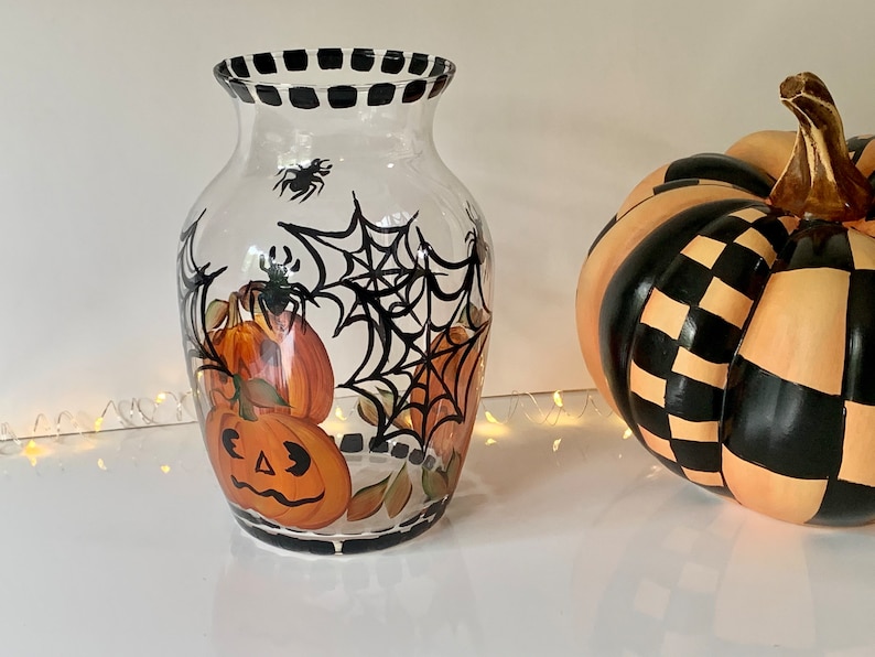 Painted Halloween Vase Spiders Autumn Table Decor, Halloween Gift ...