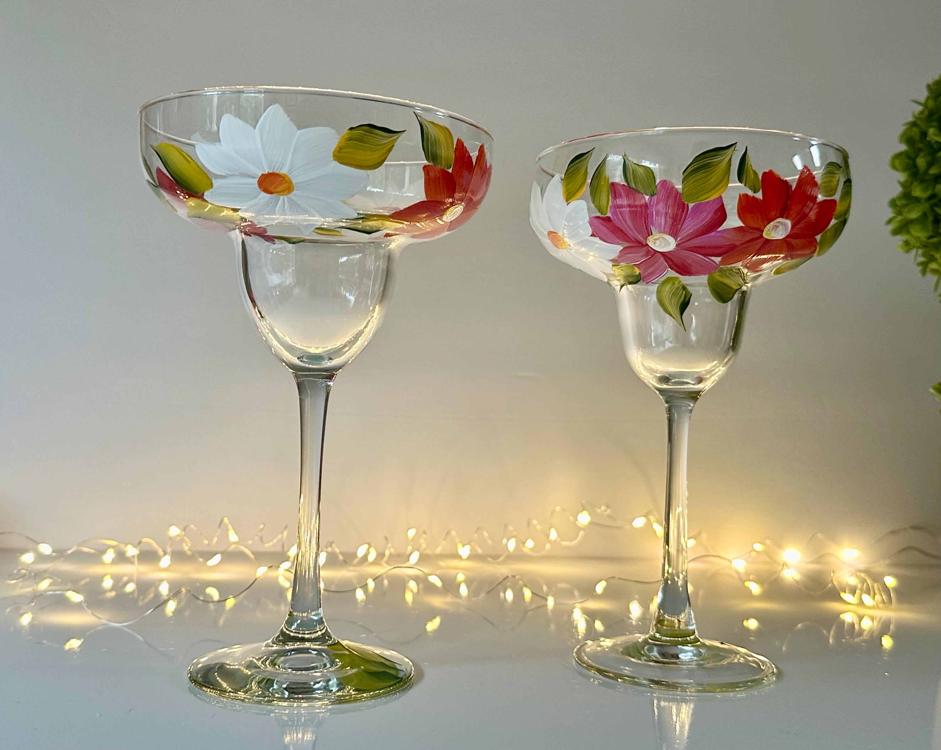 One Painted Margarita Glass Colorful Daisies 21st Birthday Gift for Her ...