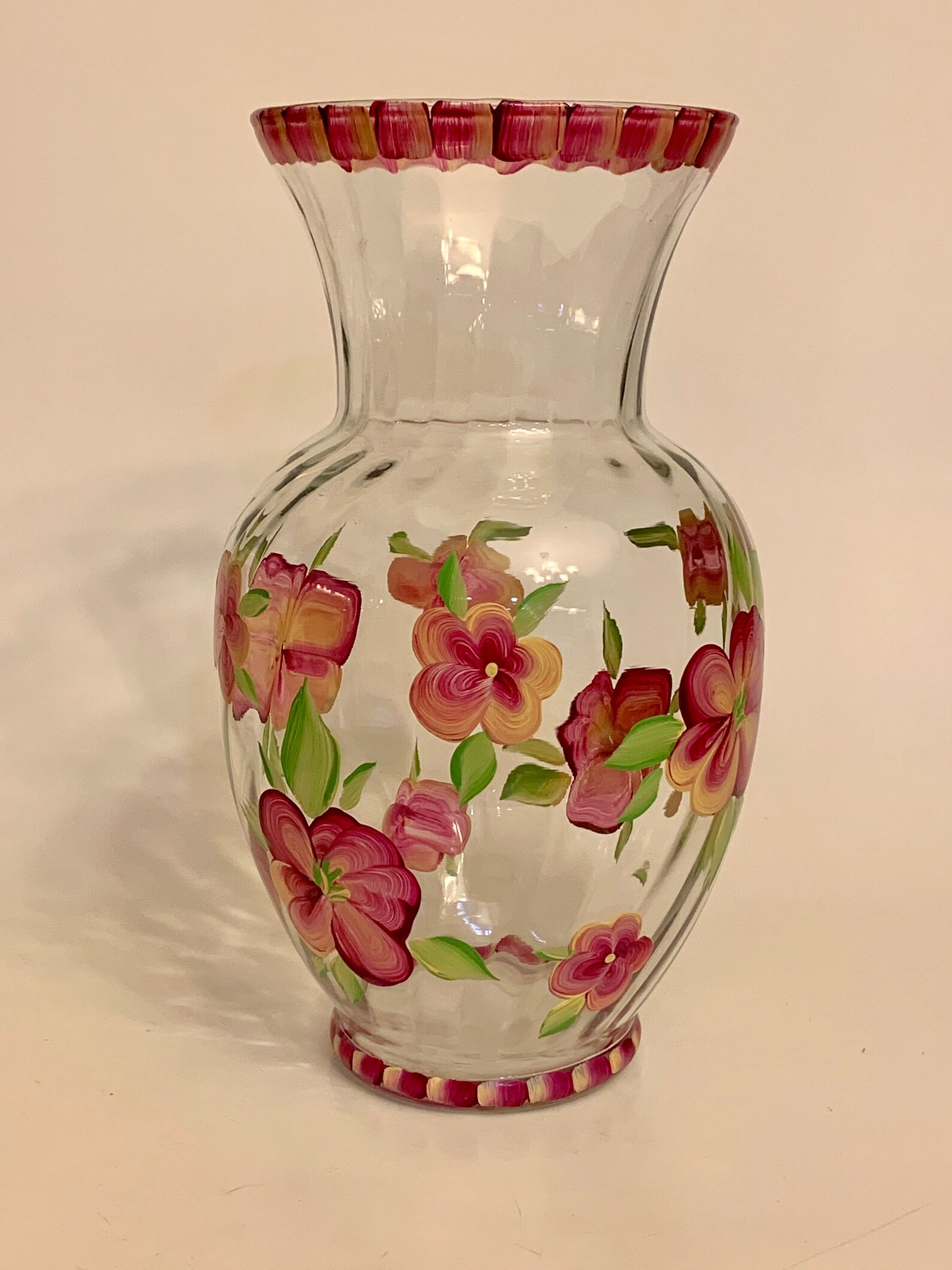 Painted glass vase pansies vase painted flowers wedding | Etsy