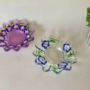 Hand Painted Candle Holder, Ring Holder, Painted Violets, Painted Blue ...