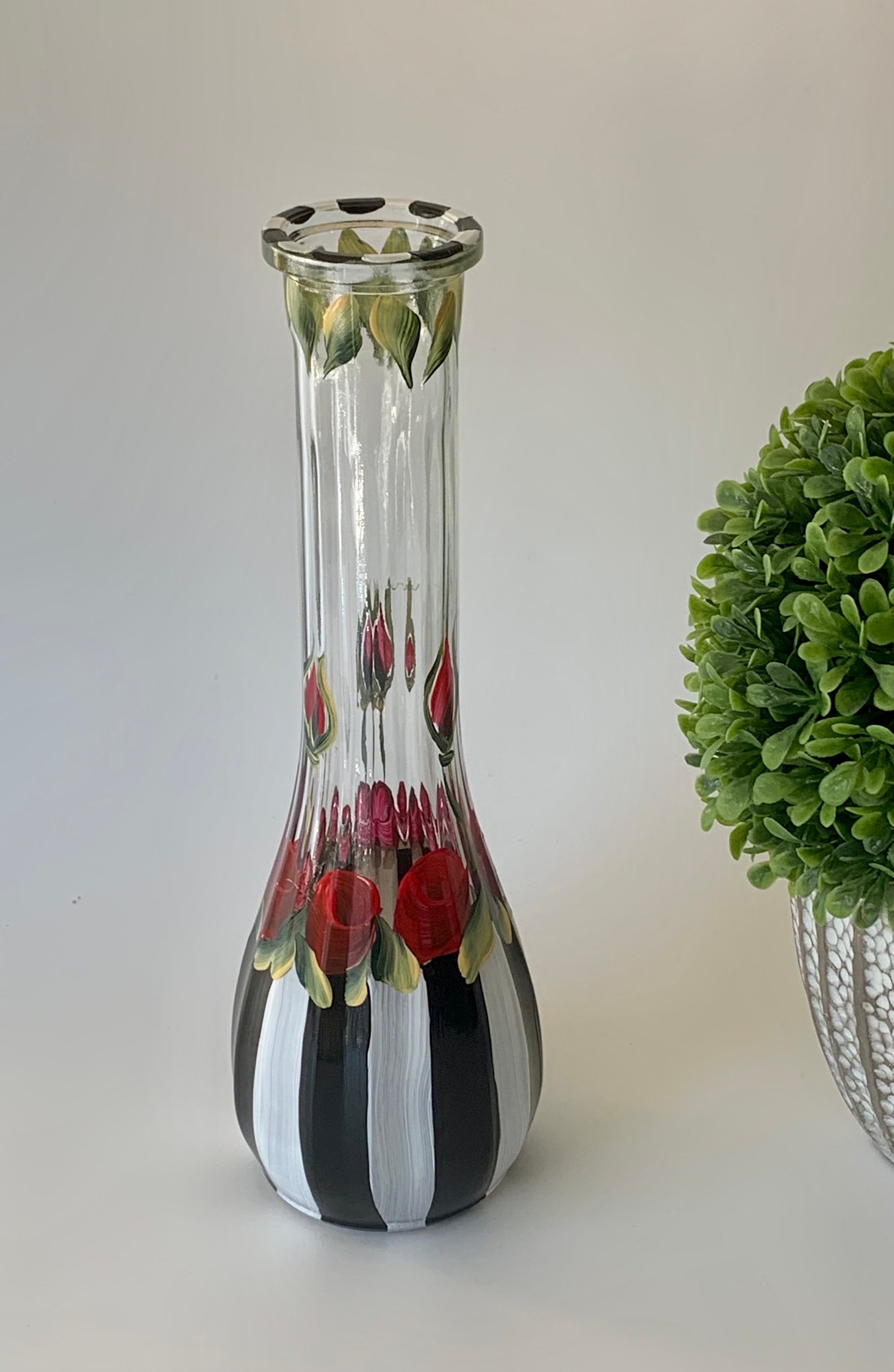Painted bud vase glass roses vase black white vase roses | Etsy