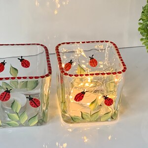 Ladybugs Candle Holder Painted Glass Ladybug Kitchen Decor - Etsy