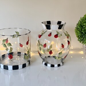 Painted Glass Vase Cute Ladybugs, 30th Birthday Gift for Women, Black ...
