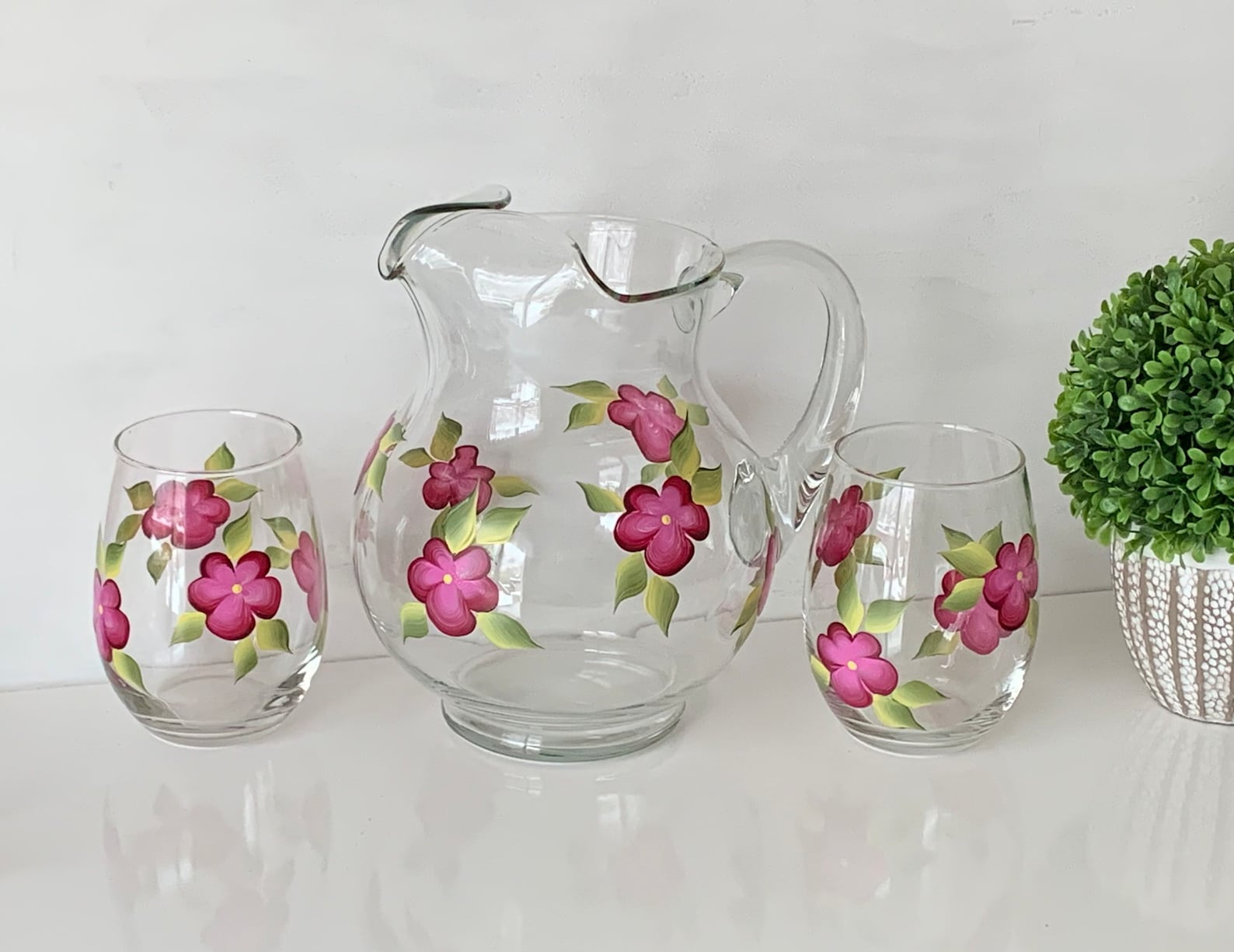 Hand Painted Glass Pitcher Set, Sangria Lemonade Pitcher, Wedding Gift ...
