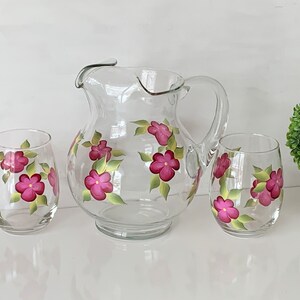 Hand Painted Glass Pitcher Set, Sangria Lemonade Pitcher, Wedding Gift ...