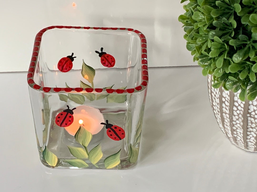 Ladybugs Candle Holder Painted Glass Ladybug Kitchen Decor - Etsy