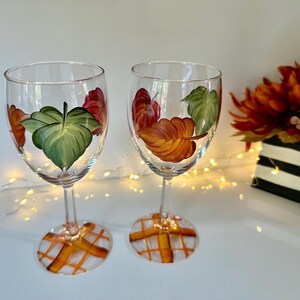Fall Leaves Painted Wine Glasses, Autumn Goblet 21st Birthday Gift for ...