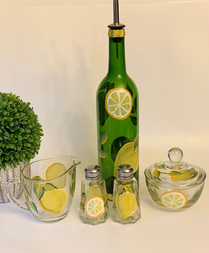 Painted Lemons Salt Pepper Shakers Glass Shakers Lemons - Etsy