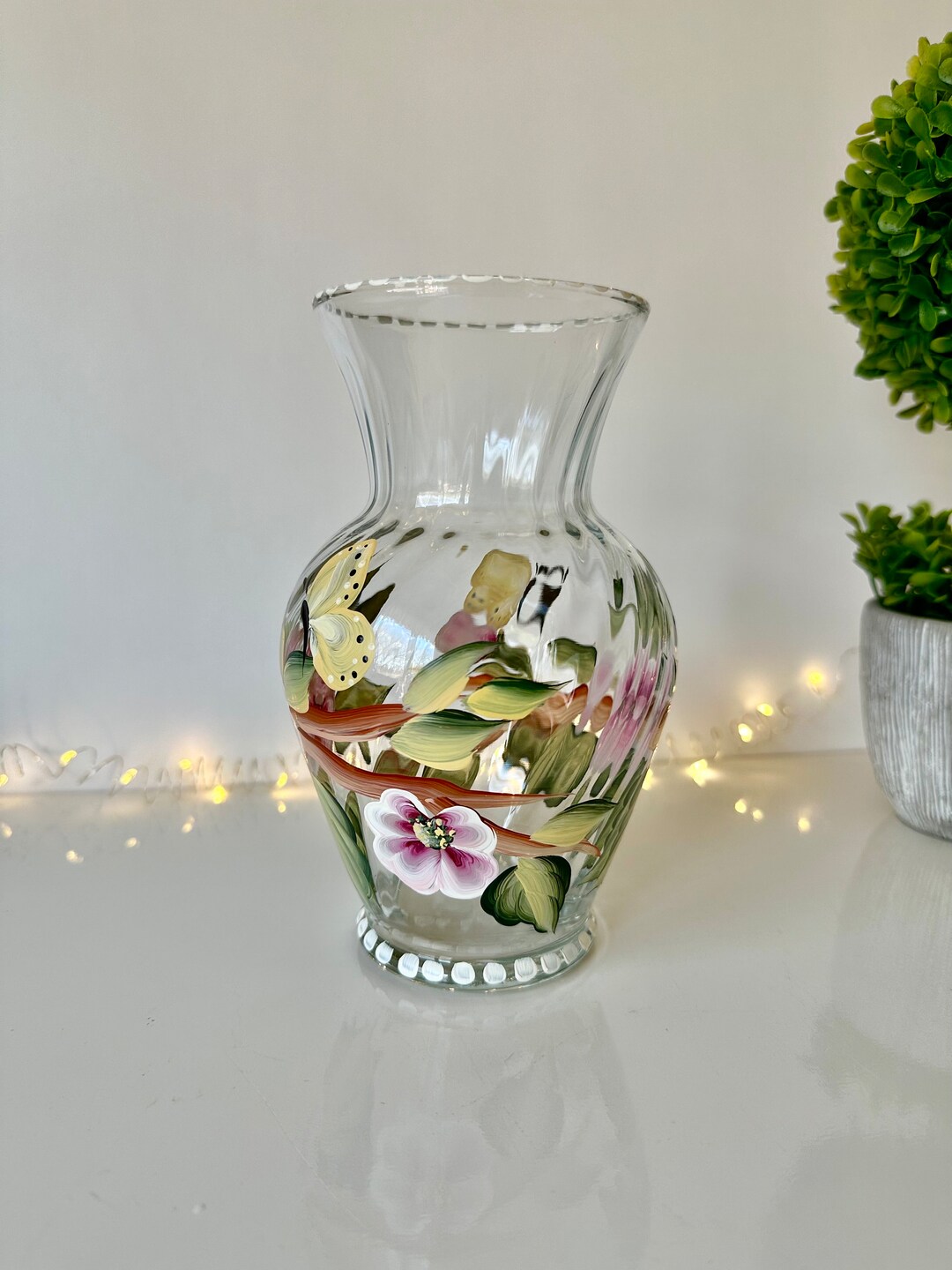 Painted Spring Vase Table Decor, Butterflies Cherry Blossom Spring ...