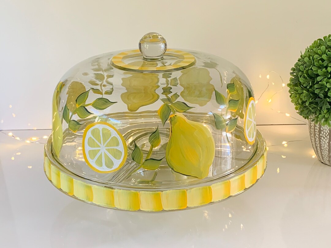 Cake Stand Dome Set Lemons Cupcake Stand Painted Lemons - Etsy