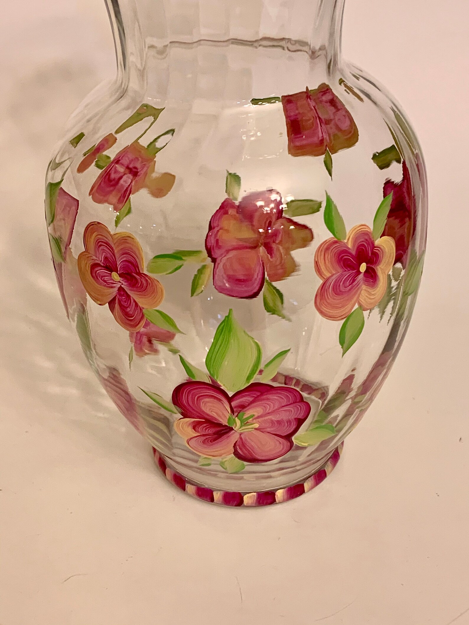Painted glass vase pansies vase painted flowers wedding | Etsy