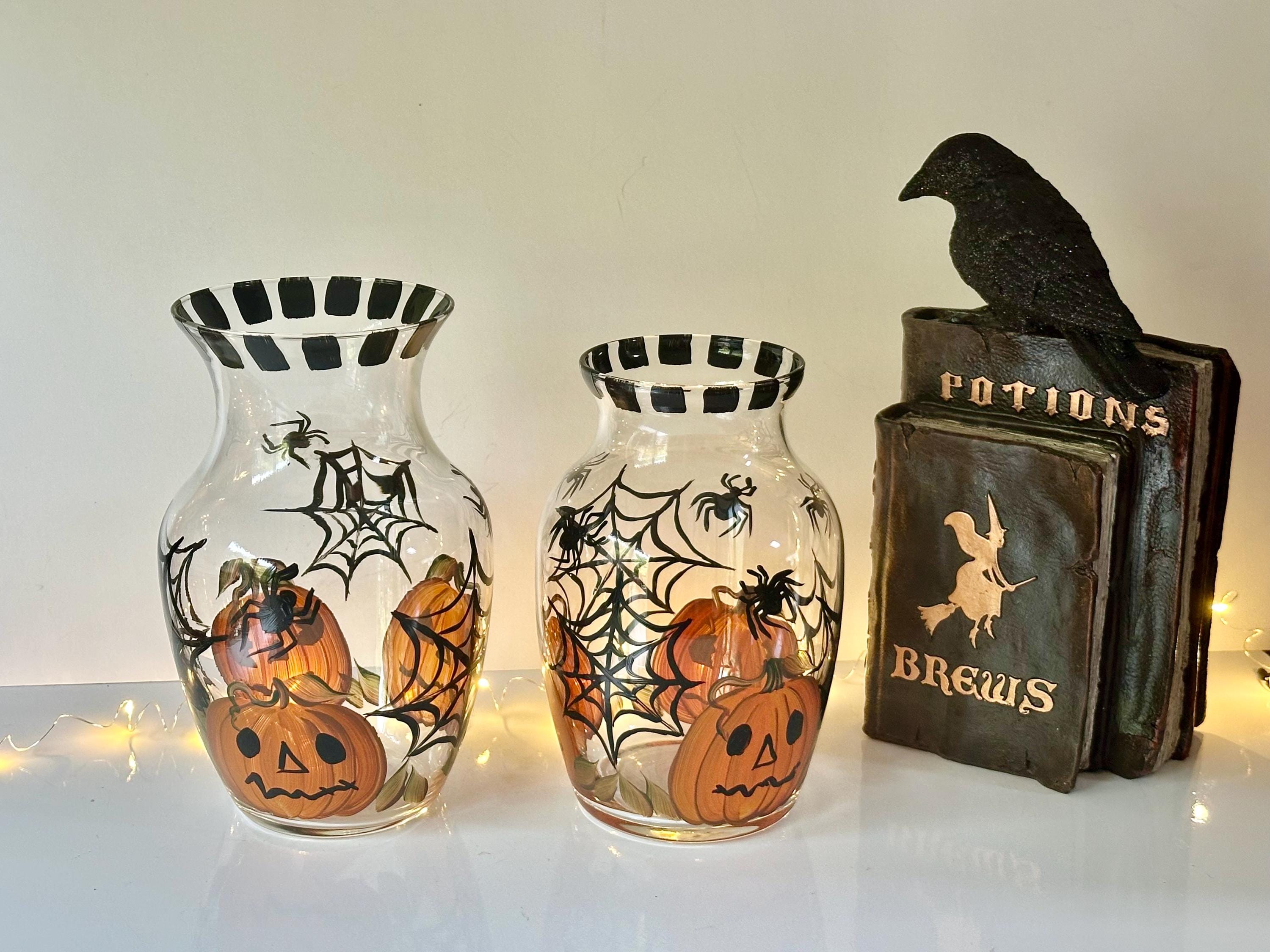 Painted Halloween Vase Spiders Autumn Table Decor, Halloween Gift ...