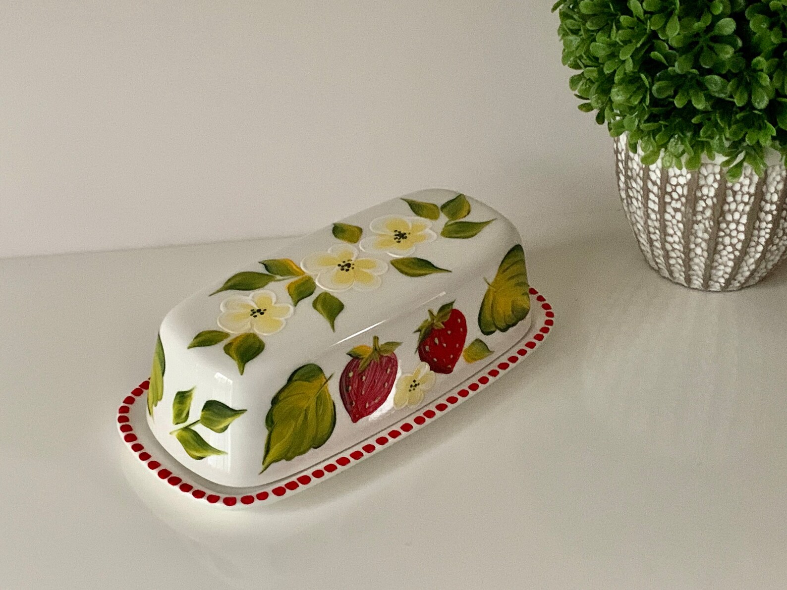 Hand Painted Ceramic Butter Dish Strawberry Butter Dish With - Etsy