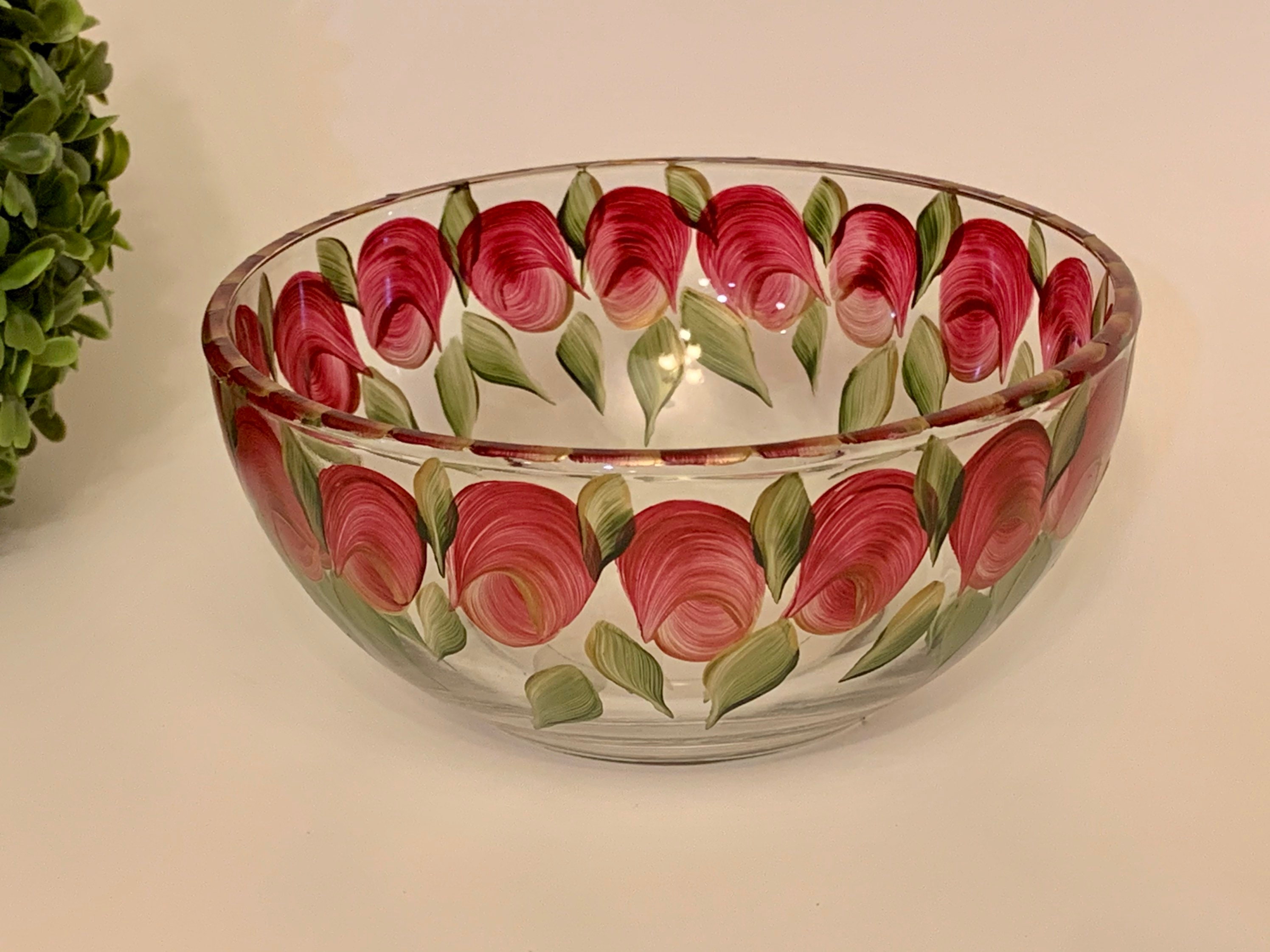 Painted bowl with rose buds glass bowl painted glass soup | Etsy