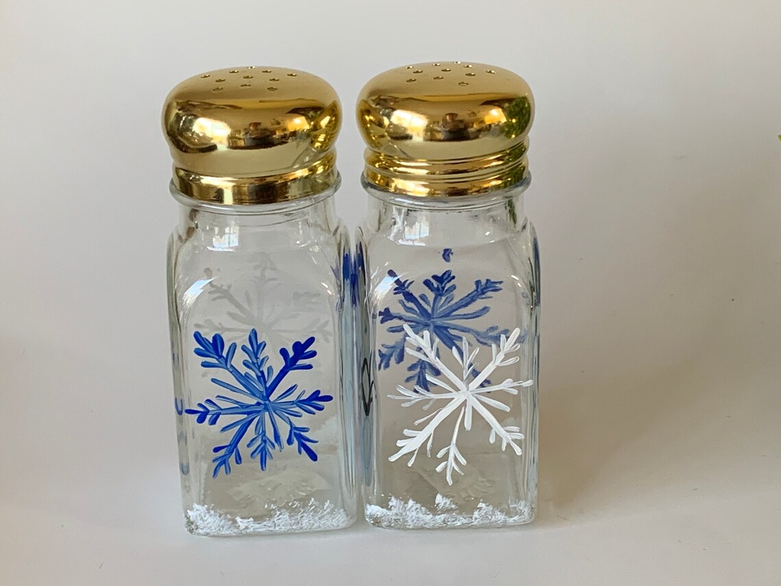 Painted Snowman Salt and Pepper Shakers Glass Winter Shakers - Etsy