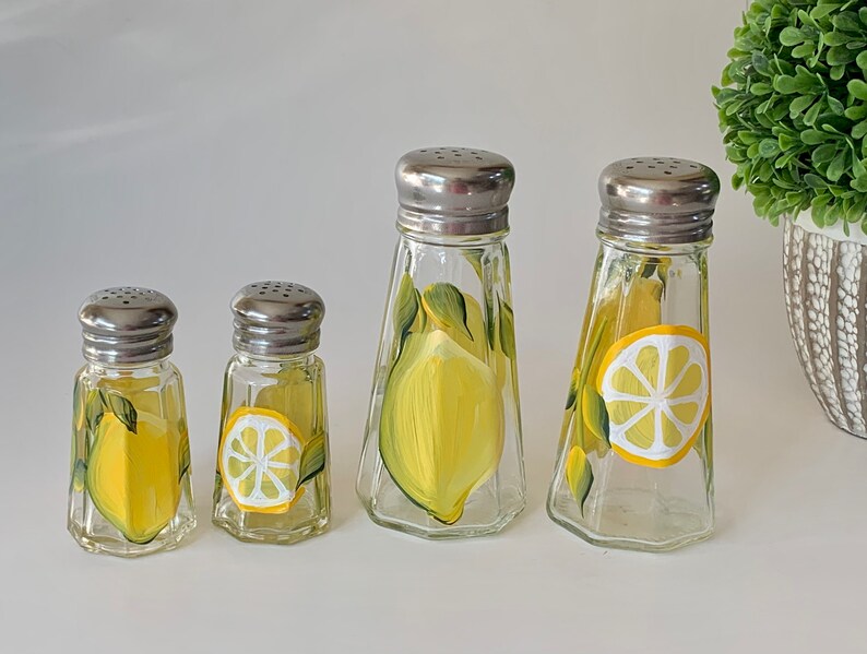 Painted Lemons, Salt Pepper Shakers, Glass Shakers, Lemons Shakers ...