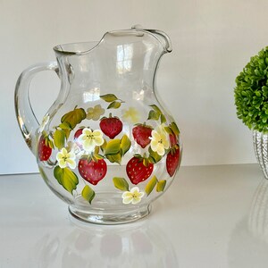 Strawberry Glass Pitcher Set Painted Stemless Wine Glasses, Step Mom ...