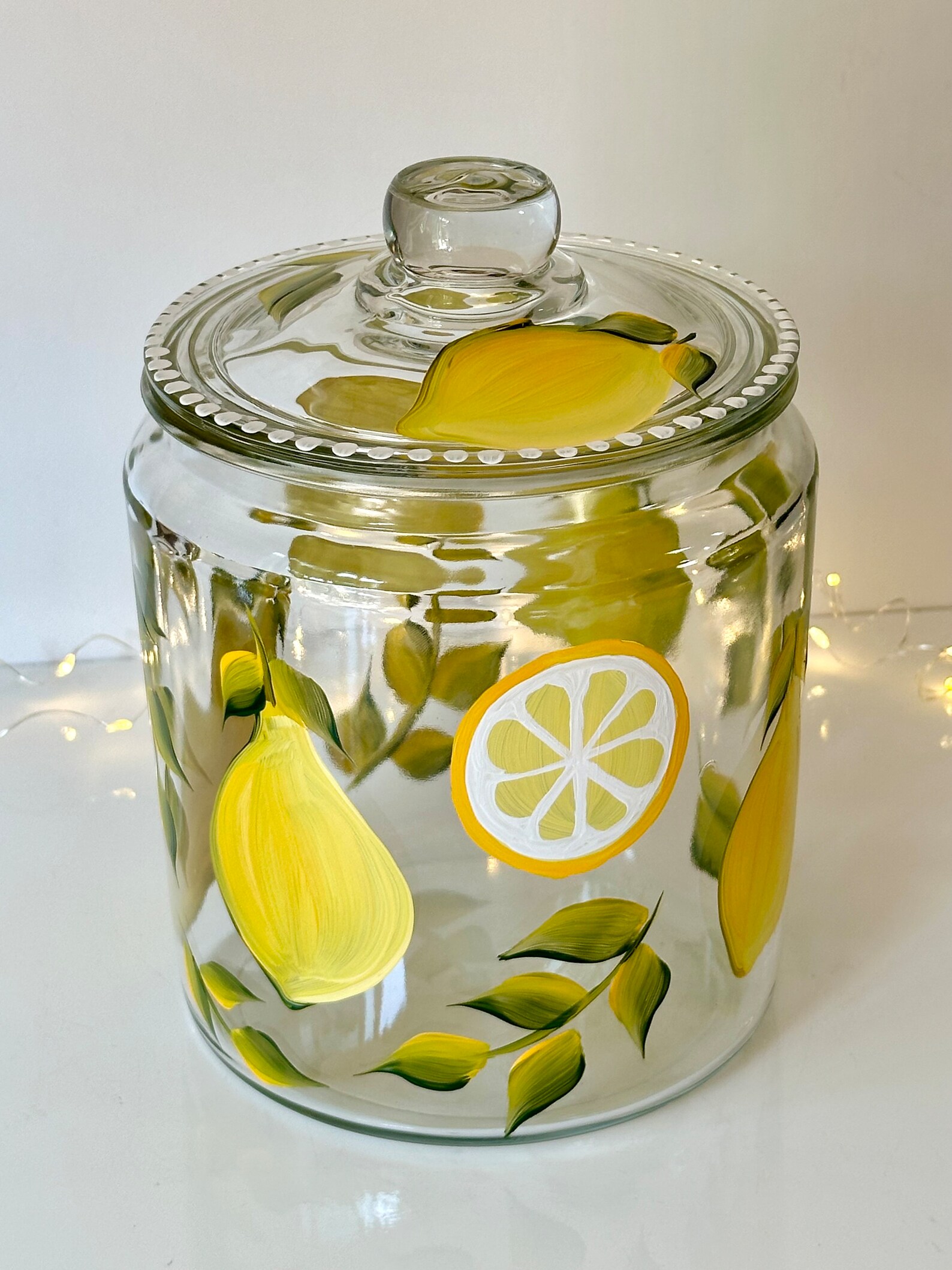 Painted Gallon Cookie Jar Lemons, Lemon Themed Candle Holder Kitchen ...