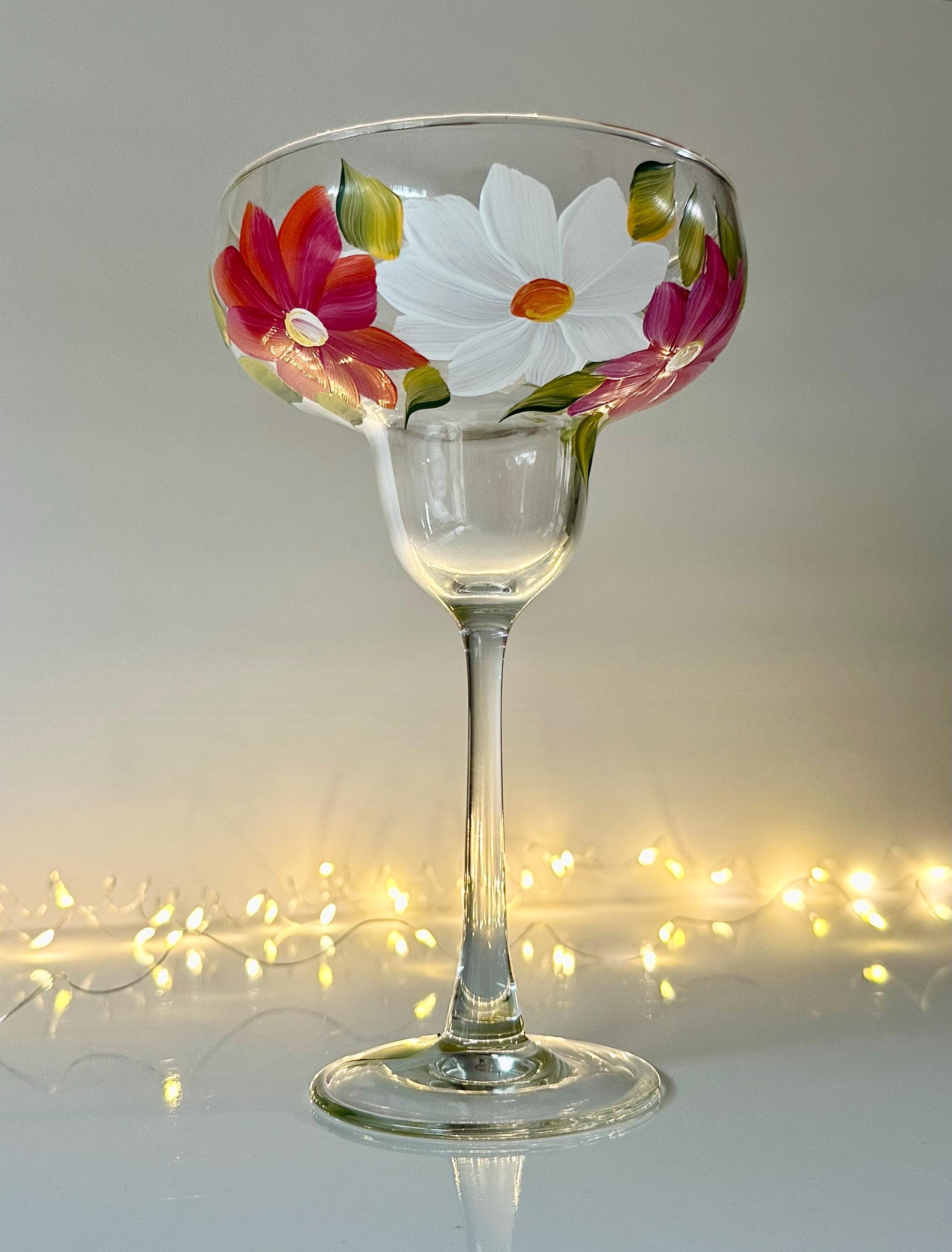 One Painted Margarita Glass Colorful Daisies 21st Birthday Gift for Her ...