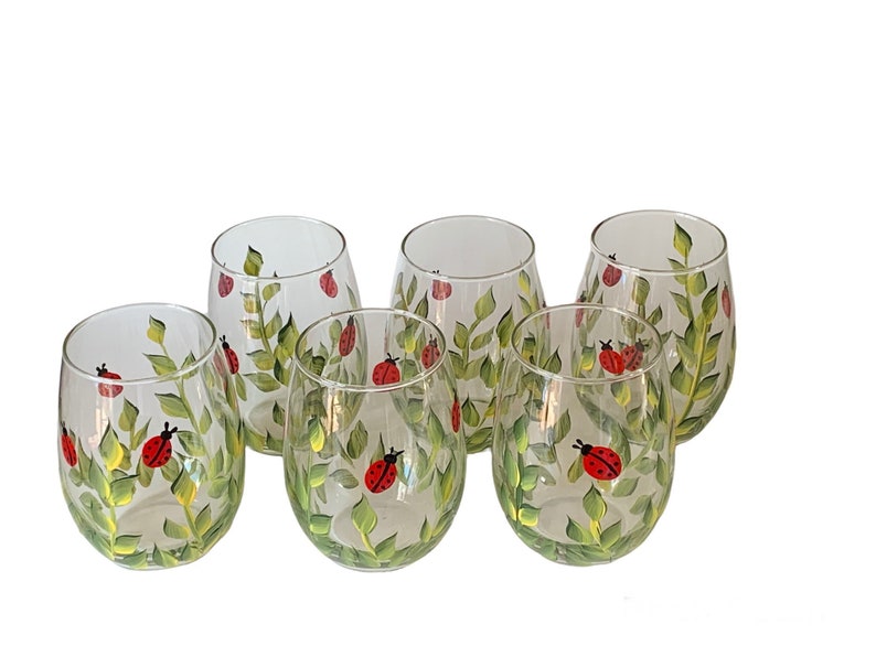 Ladybugs Pitcher Set Large Water Pitcher, Painted Wine Glasses ...