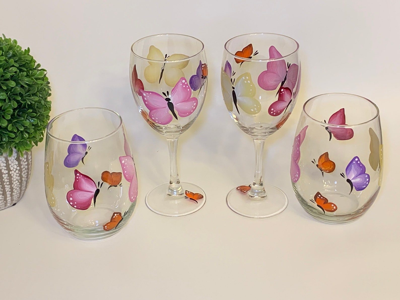 Butterfly Glass Pitcher Set Painted Wine Glasses Goblet Set - Etsy