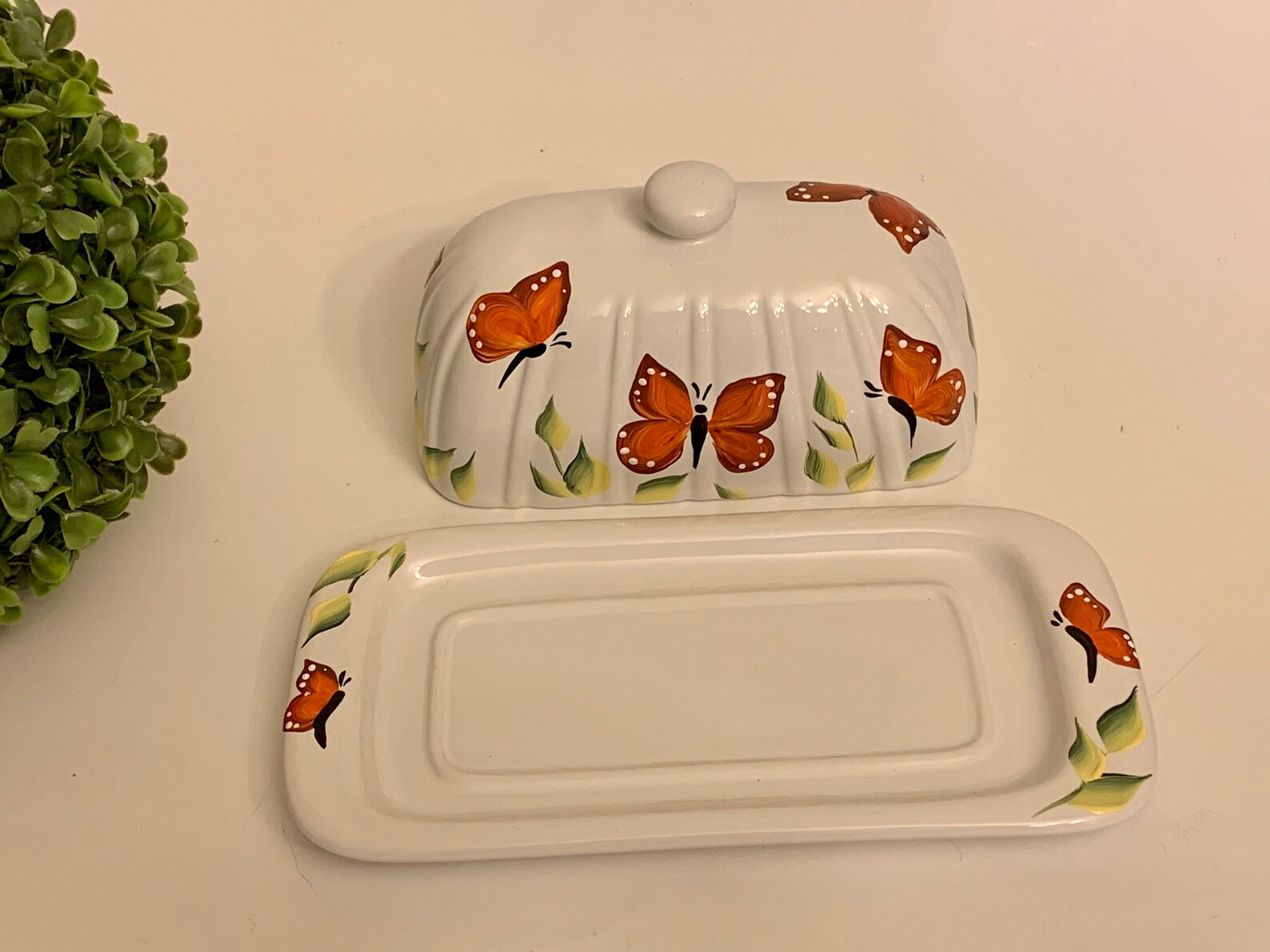 Painted butter dish with monarch butterflies ceramic butter | Etsy