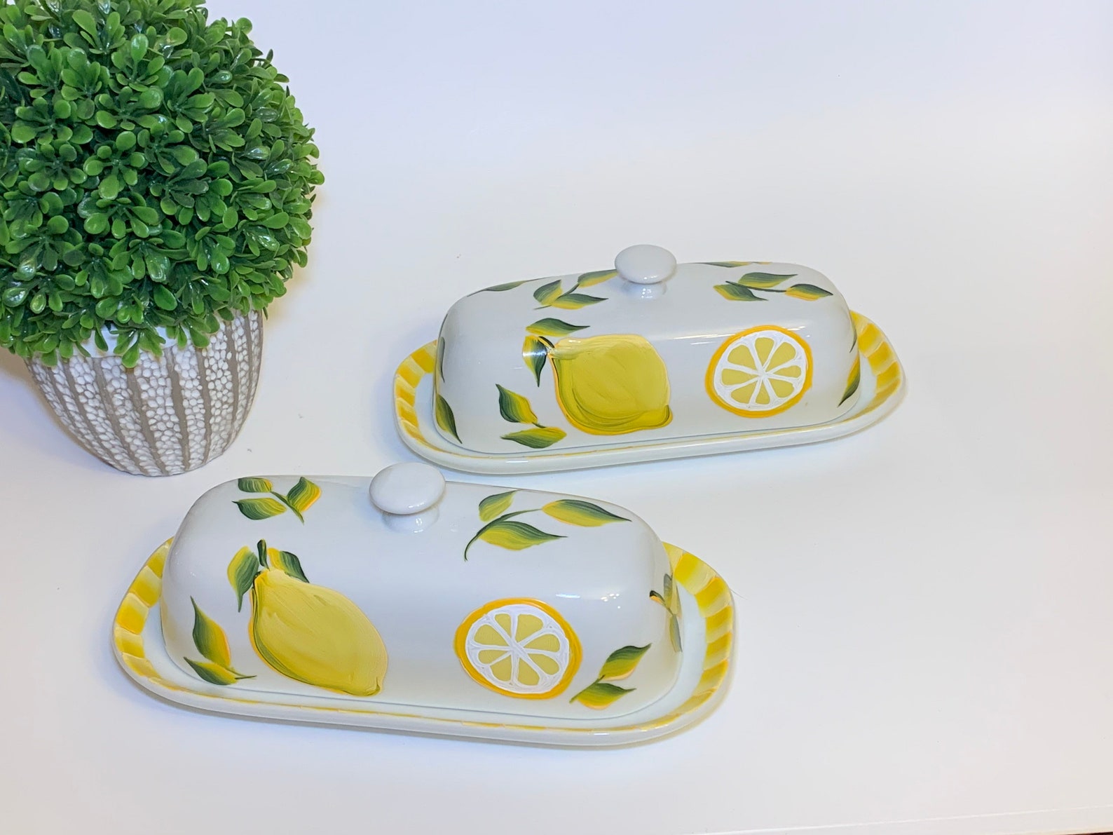 Hand Painted Ceramic Butter Dish Lemons Butter Dish With | Etsy