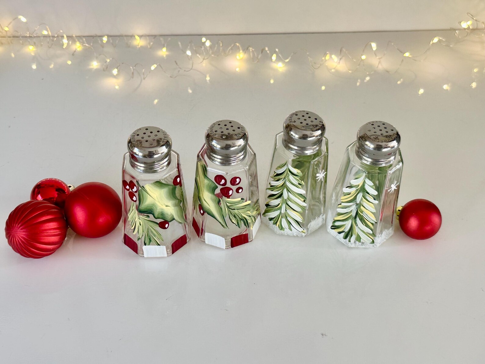 Salt and Pepper Glass Shakers Painted Winter Berry Trees, Christmas ...