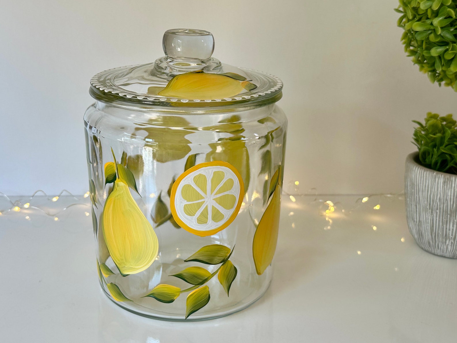 Painted Gallon Cookie Jar Lemons, Lemon Themed Candle Holder Kitchen ...