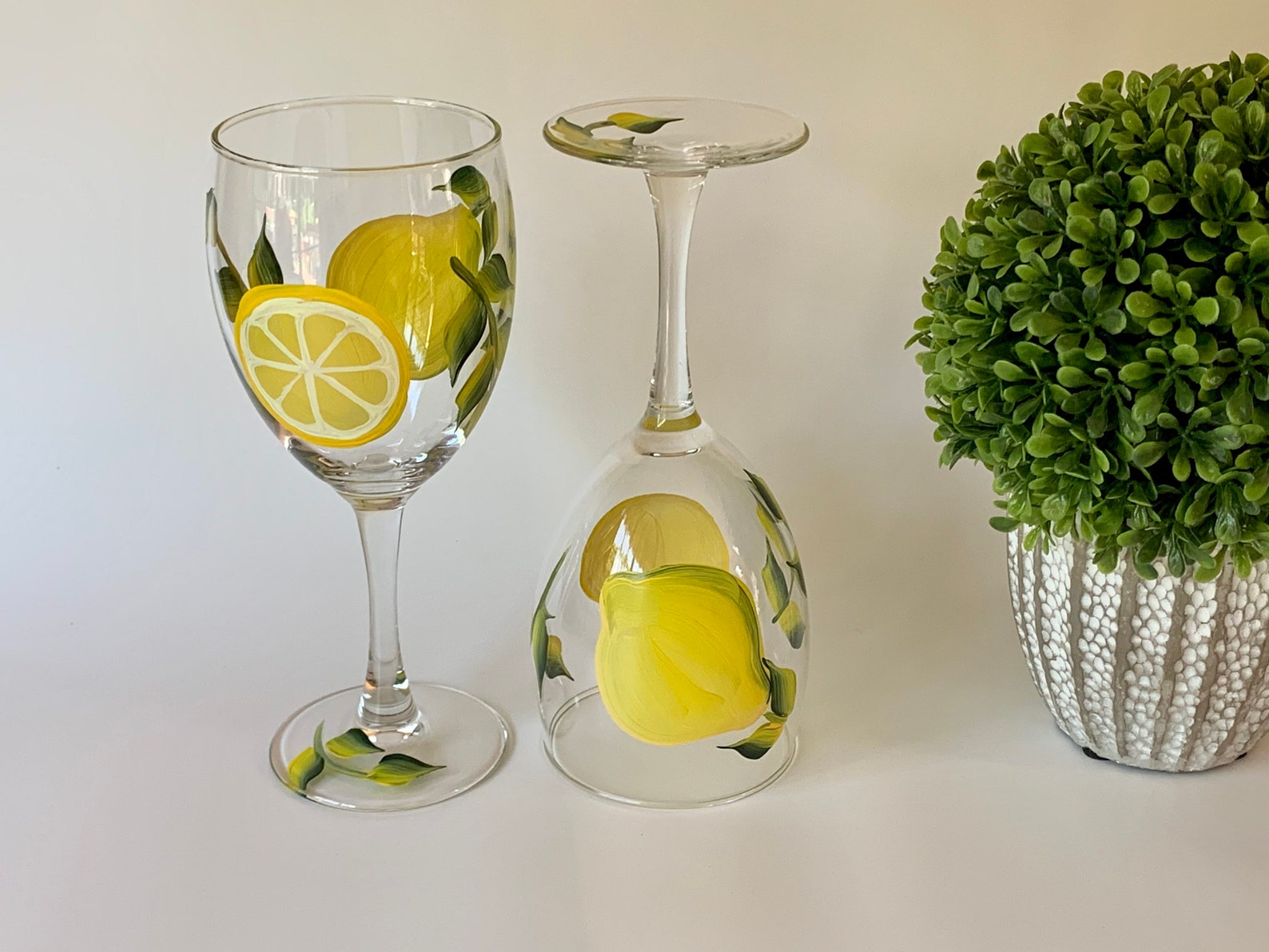 Painted Wine Glasses, Lemons and Lemon Slices, Sister in Law Gift ...