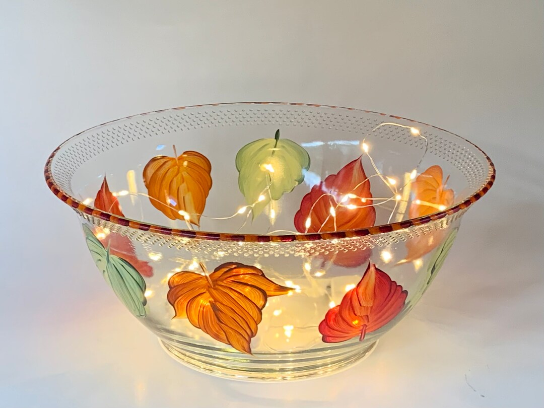 Painted Decorative Bowl, Fruit Bowl, Glass Salad Bowl, Fall Wedding ...