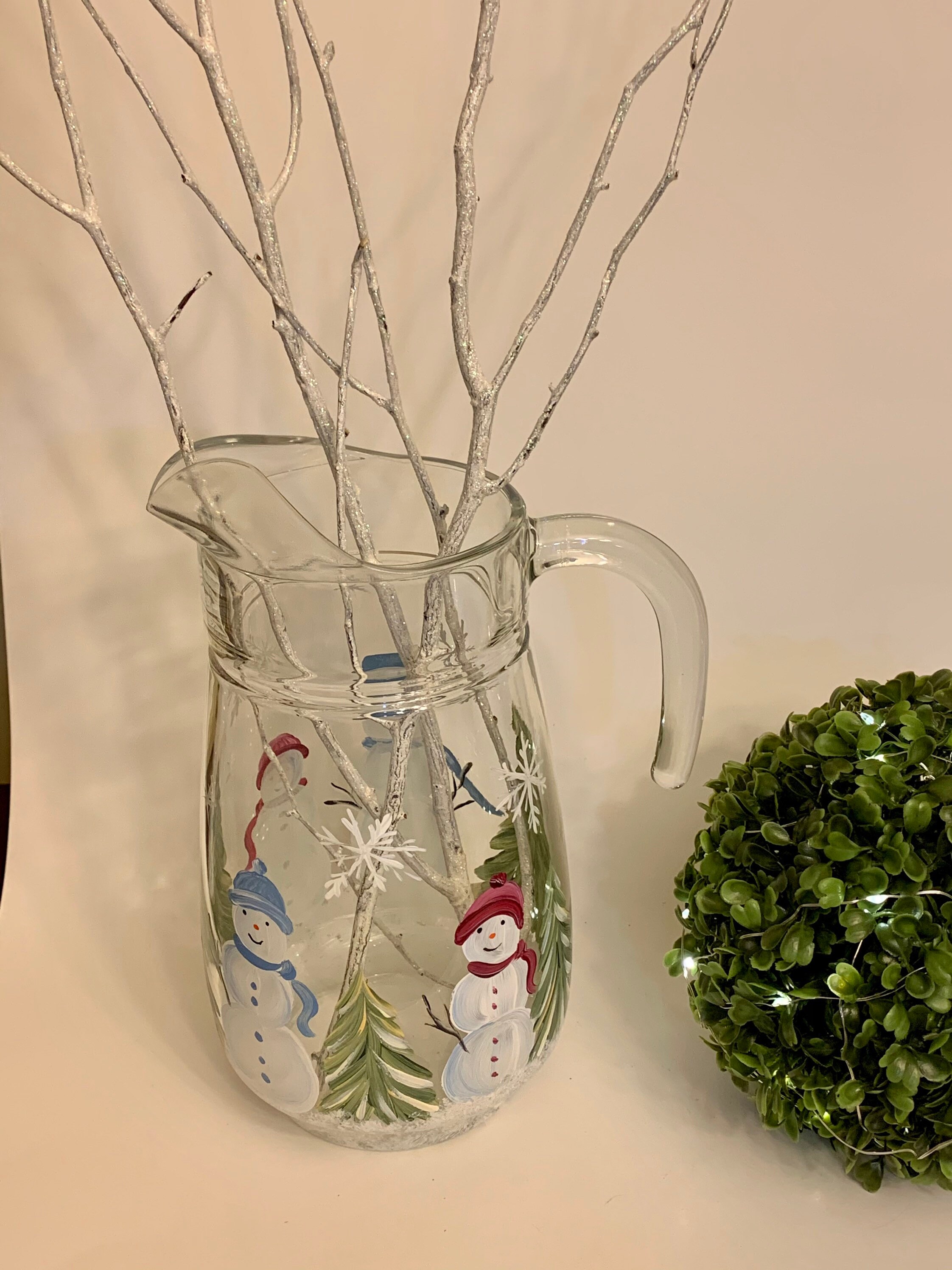 Painted glass pitcher winter snowman sangria pitcher - Etsy.de