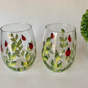 Ladybugs Pitcher Set Large Water Pitcher, Painted Wine Glasses ...