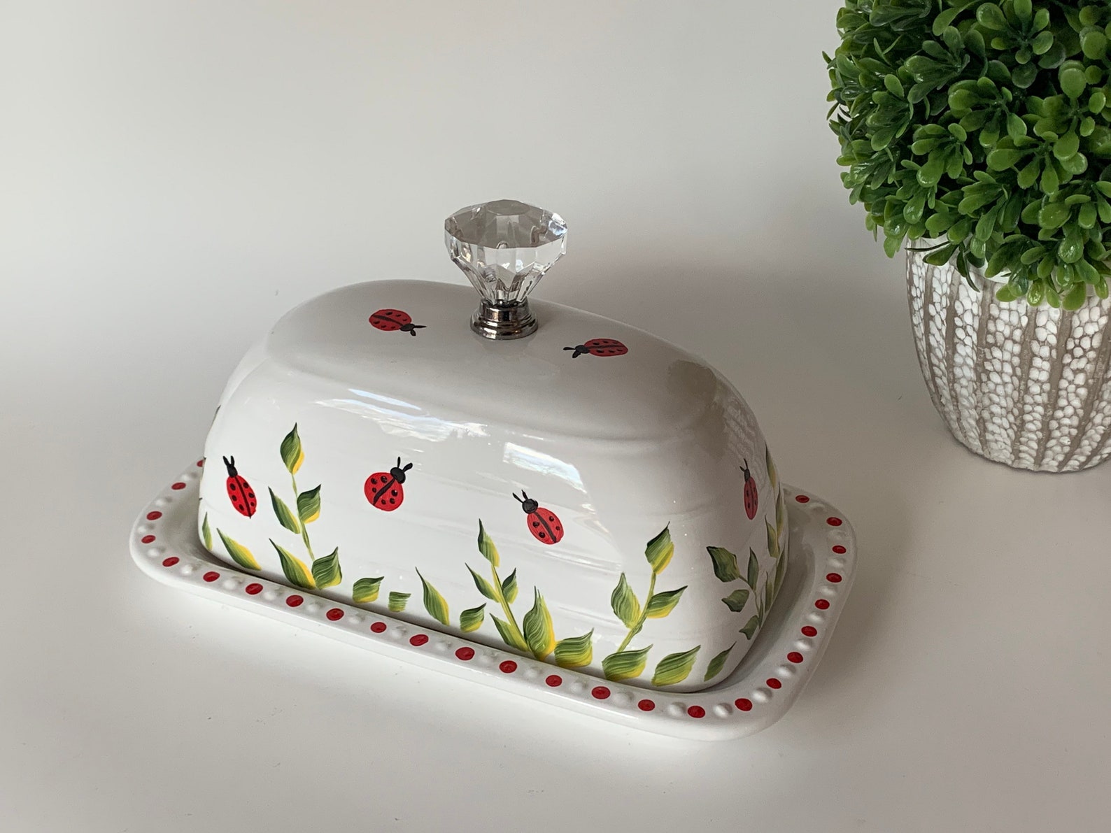 Painted Ceramic Butter Dish With Cute Ladybugs Covered Butter - Etsy