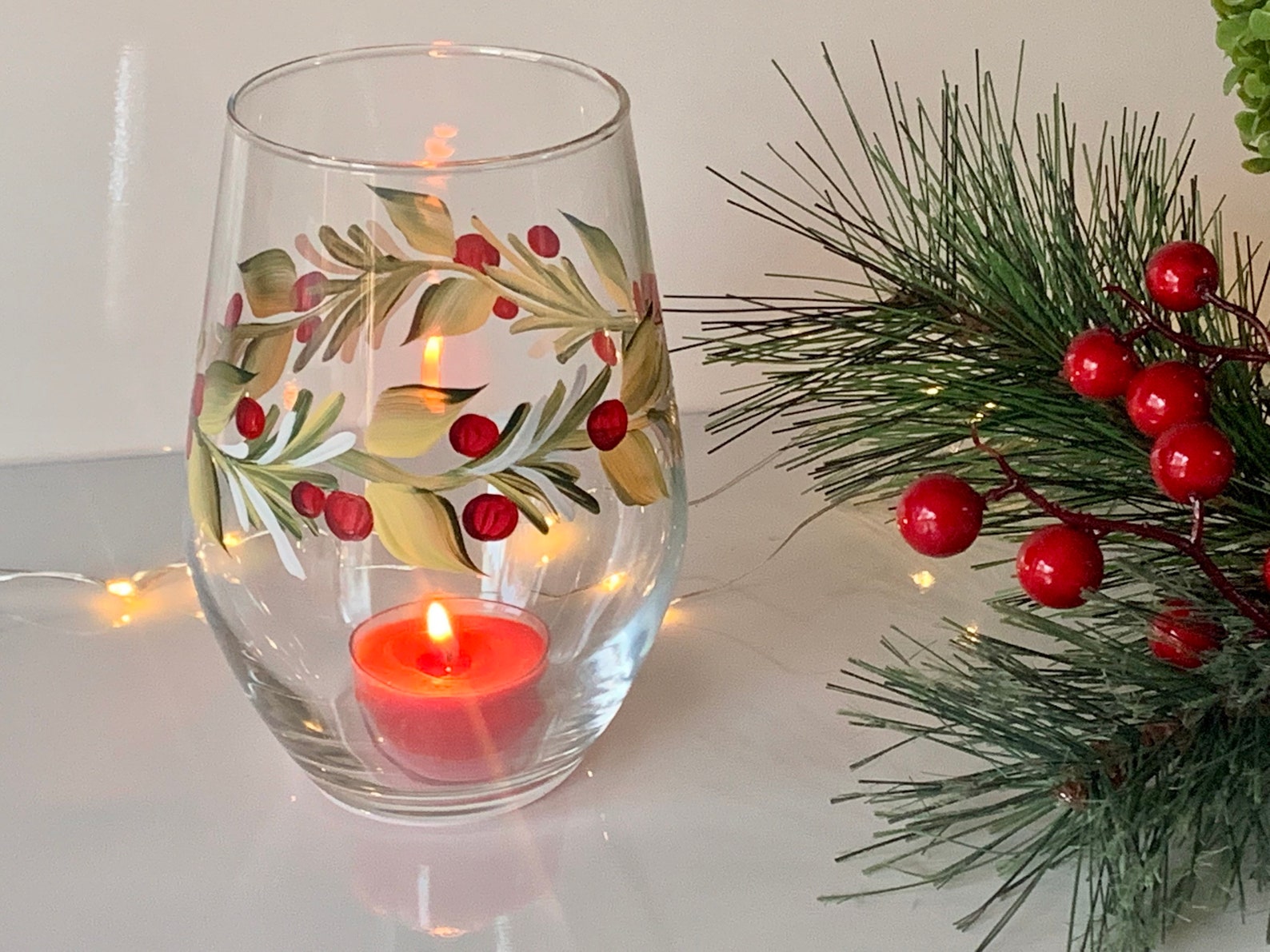 Christmas Wine Glass Painted Berry Stemless 30th Birthday - Etsy